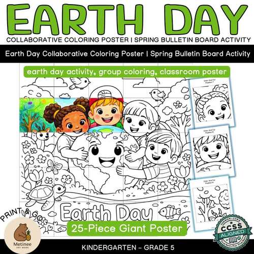 Earth Day Collaborative Coloring Poster Spring Bulletin Board Activity