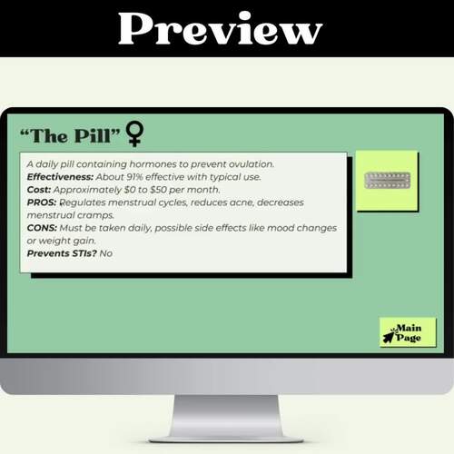 Birth Control / Contraceptives Digital Activity - Sexual Health Lesson ...