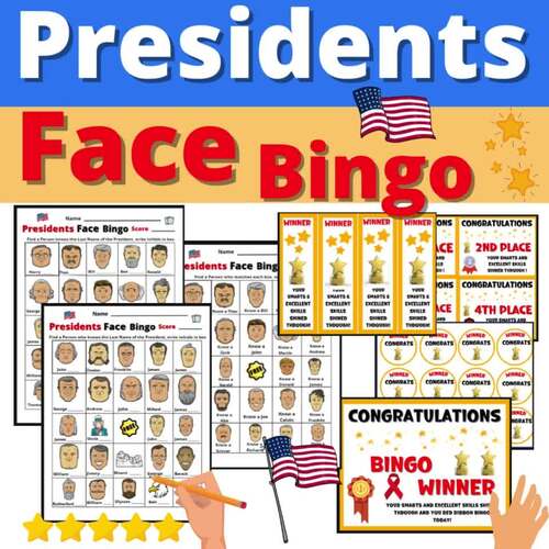 Presidents Day People Face Bingo President Activity No Prep | TPT
