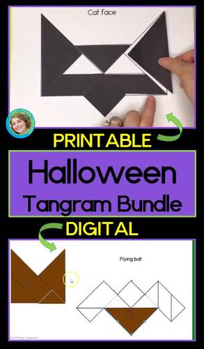 Halloween Tangram Puzzles Print and DIGITAL | 2D Shapes Math Center ...