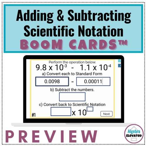 Scientific Notation Operations Add and Subtract Digital Activity Boom Cards