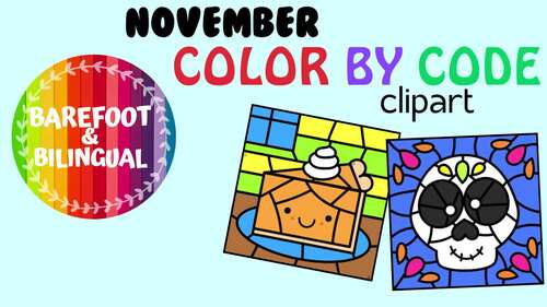November Color by Code Clipart - Thanksgiving, Veterans Day, Day of the ...