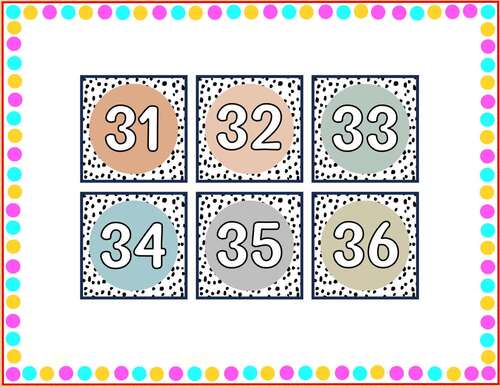 Printable Boho Spotty Number Labels, Classroom Calendar Number, Numbers