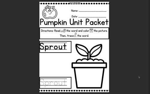 Pumpkin Life Cycle Unit Science - Kindergarten, Pre-K, TK, First