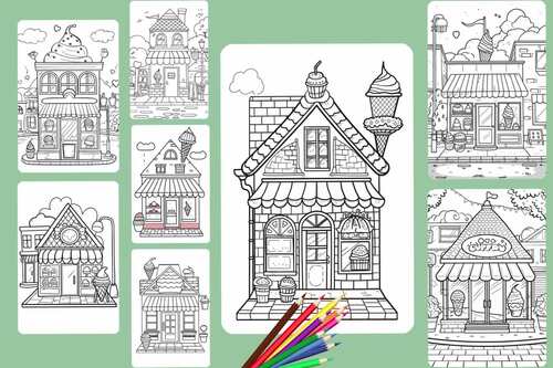 Cute Ice Cream Shopfront Coloring Pages by Digital Study | TPT