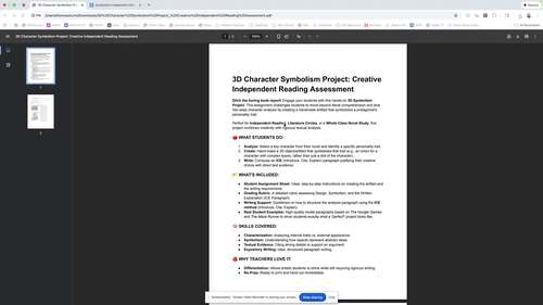 3D Character Symbolism Project: Creative Independent Reading Assessment