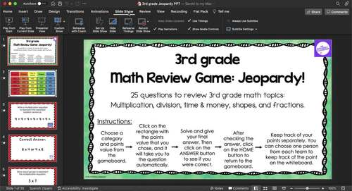 3rd grade End of Year or 4th grade Beginning of Year Math Review Game ...