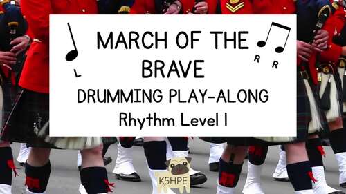 March Of The Brave Drumming Rhythm Play Along, Music Flash Cards, Level 1