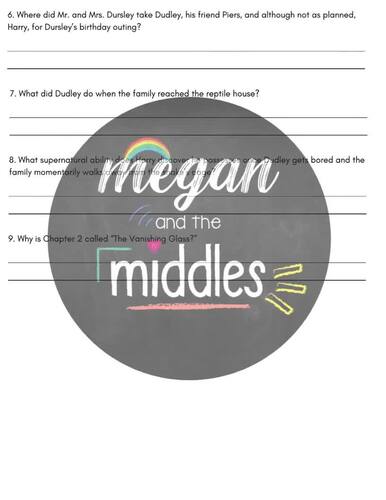 Harry Potter and the Sorcerer's Stone: Comprehension Questions for ...