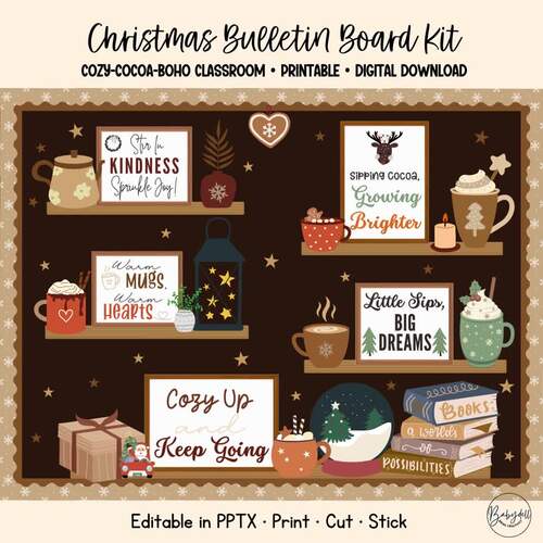 Hot Cocoa Bulletin Board Kit Christmas Winter Door Decor Boho Classroom ...