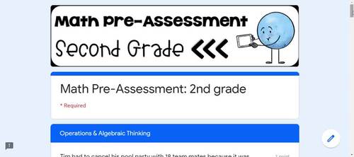 2nd Grade Math Pre-Assessment Beginning of Year Math Test Distance Learning