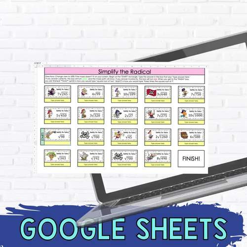 Simplify Radicals Maze Digital Activity with Google™ Sheets by Calculus4u