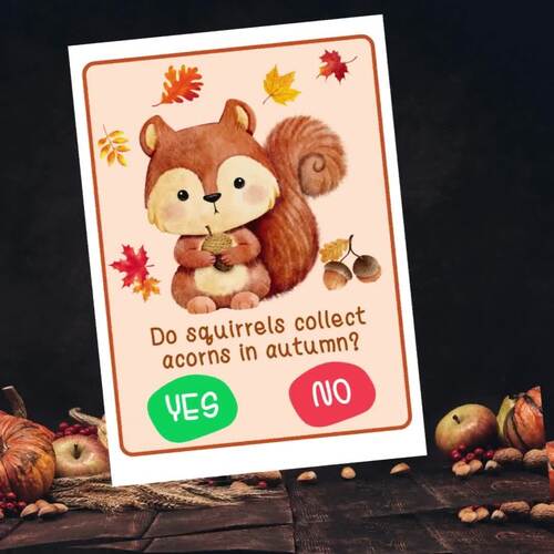 Fall Yes or No Questions Flashcards for kids, Fall Printable Flashcards