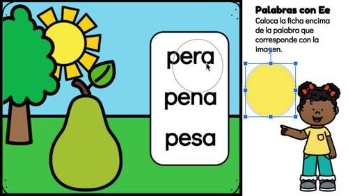 Google Slides y Seesaw- Palabras de dos sílabas con Ee- 20 tarjetas