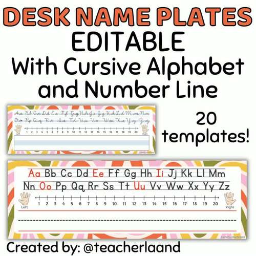 Student Desk Name Plates / Tags! Retro Green and Orange Cursive ...