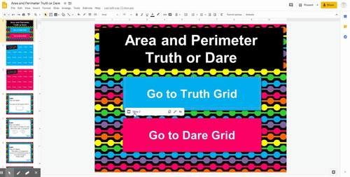 Distance Learning Area and Perimeter Activity | Truth or Dare Google Slides