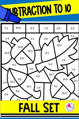 Fall Color by Number Code Subtraction to 10 within 10 Math Coloring ...