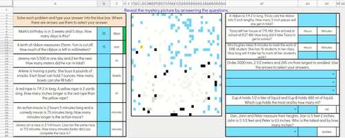 Digital Math Pixel Art | Mystery Picture 4th Grade Measurement Word ...