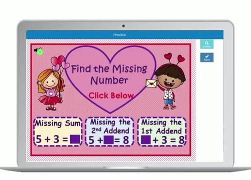 Valentine's Day: Find the Missing Sum or Addend (Digital Learning-Boom ...