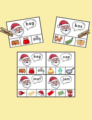 Christmas CVC Words Task Cards | Clip Cards & Matching Game | Phonics ...