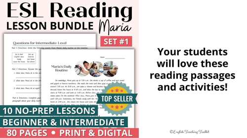Beginner ESL Reading Comprehension Worksheets for Adults & Teens Maria ...