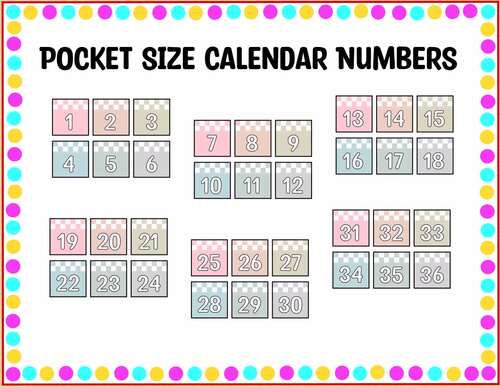 Printable Checkered Calendar Numbers, Number Labels, Number Spots