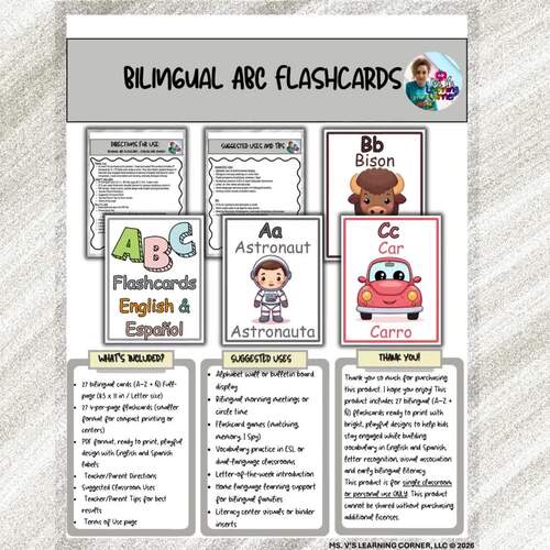 Bilingual ABC Flashcards English & Spanish | A-Z + Ñ | No Prep ...