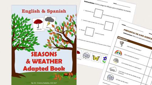 SEASONS & WEATHER ADAPTED WORKBOOK- Bilingual English and/or Spanish