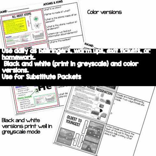 Minerals, Rocks, Soil Warm Ups & Bell Ringers, NGSS Science Warm Ups