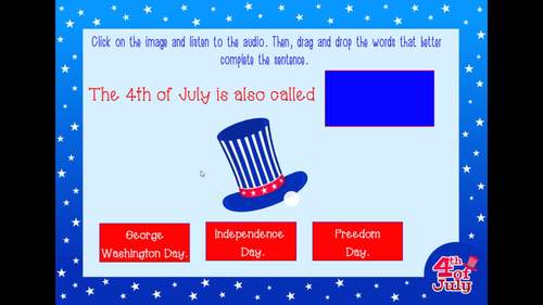 4th of July | Listening Practice | BOOM Cards | Distance Learning