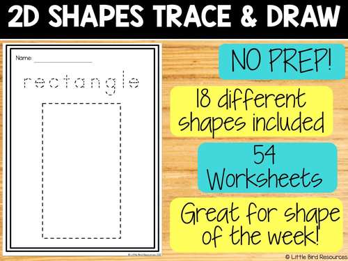2D Shapes Tracing & Drawing Worksheets Preschool & Kindergarten Math ...