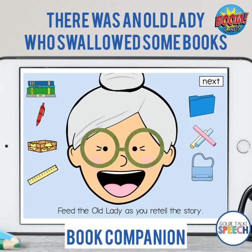 There Was an Old Lady Who Swallowed Some Books Book Companion | Boom Cards