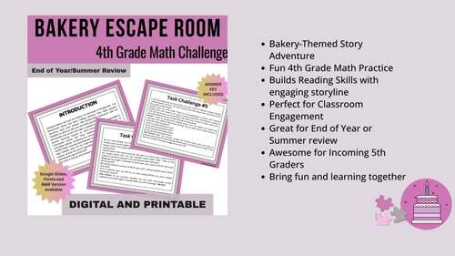 4th Grade Math Escape Room Review End of Year Incoming 5th Back to ...