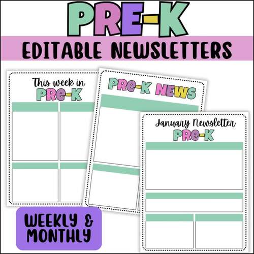 Editable Pre-K Newsletters Monthly Weekly Parent Communication Templates