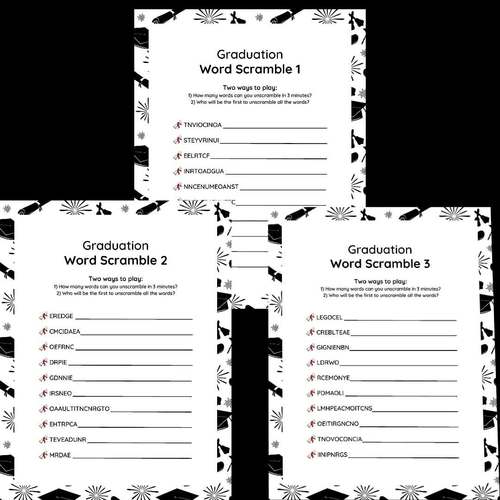 Graduation Word Scramble Game by The Wandering Sky | TPT