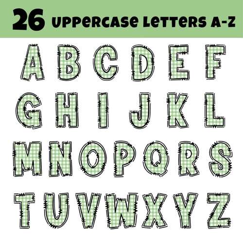 Green Gingham Alphabet and Numbers | Farmhouse Plaid Letters PNG