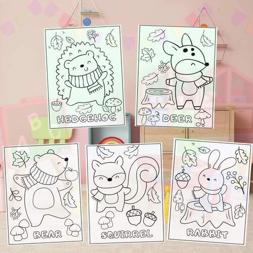 Autumn Fall Woodland Animal Coloring Page/ Sheet for Preschool ...