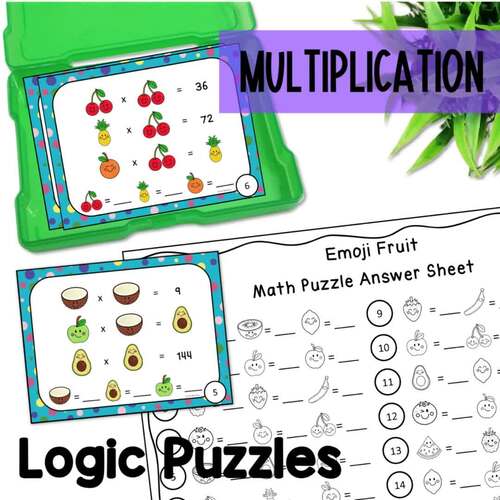Fruit Emoji Math Logic Puzzle Enrichment Task Card Activity Multiplication