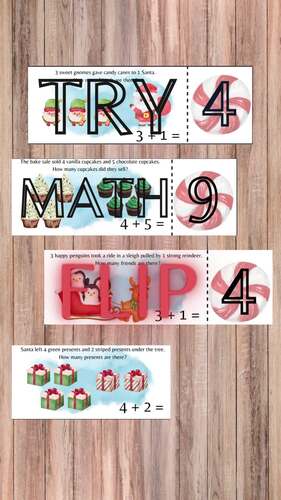 Christmas Beginning Math Addition Word Problem Flip Cards Flash Self ...