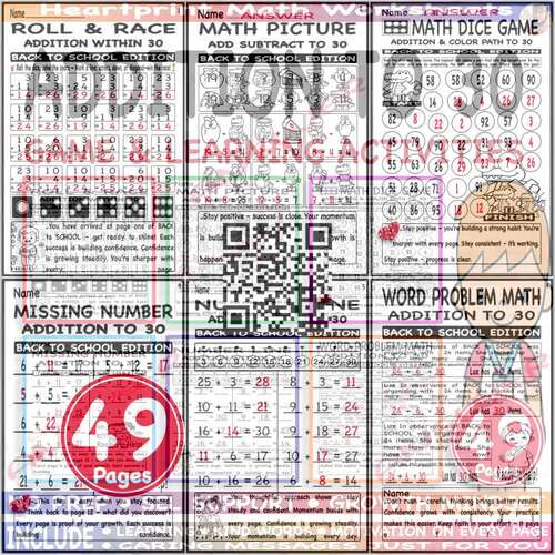 First Grade Math Centers Addition Fact Fluency, Adding 30, Making 30 to ...