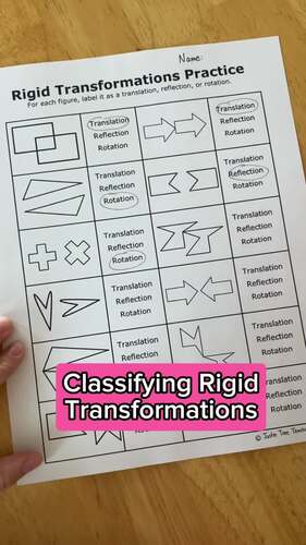 Geometry Classifying Rigid Transformations Worksheet Practice | TPT