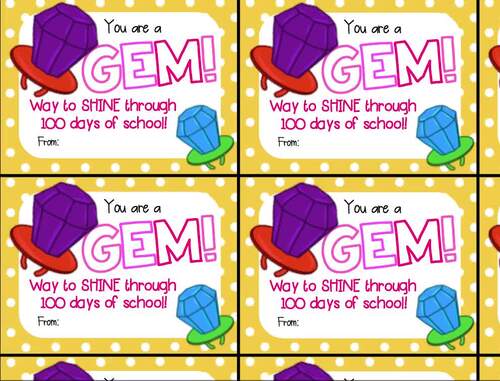 Ring Pop 100th Day of School Gift Tag- You are a GEM! Way to shine ...