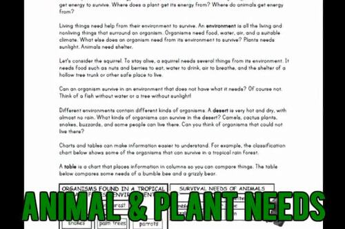 Grade 3 and 4 Life Science Reading Word Document Characteristics of ...