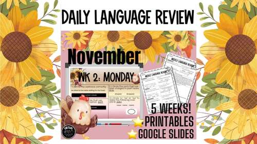 3rd Grade Daily Thanksgiving-Themed Digital/ Spiral Language Review ...