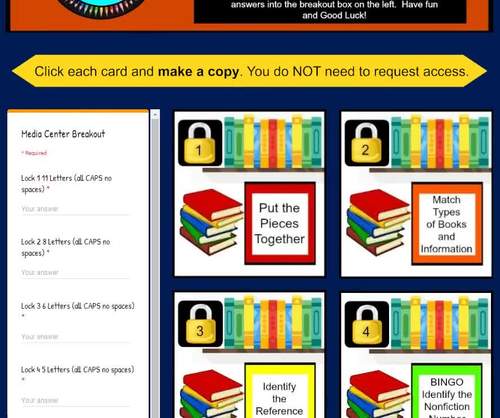 Library Skills Digital Breakout- Dewey Decimal, Reference, Genres, Big6