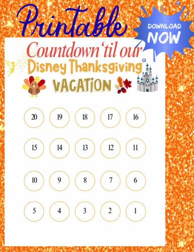 Disney Thanksgiving Vacation Countdown 20-Day Printable Family Trip Prep