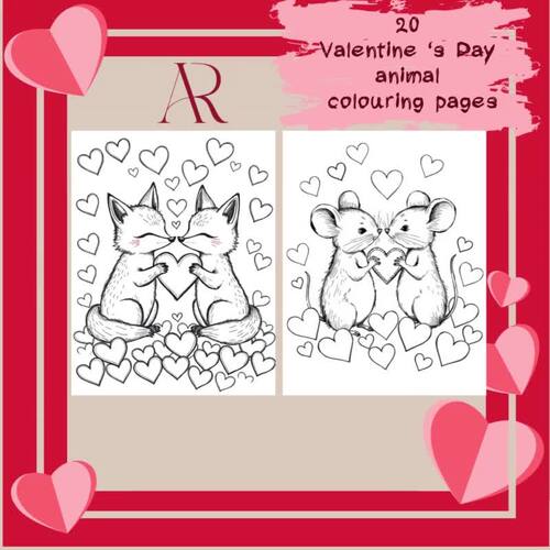 Valentine 's Day Animals - 20 Printable Coloring Pages | TPT