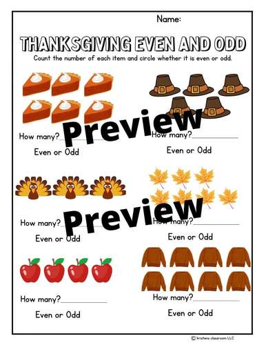 Even And Odd Number Thanksgiving Activity | No Prep Printable Worksheet