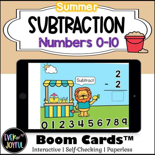 Kindergarten Summer Math Boom Cards™ Subtraction 0-10 by Ever Joyful