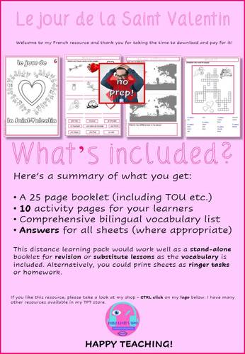 FRENCH FSL Valentine's Day Work Packet 1 La Saint-Valentin | TPT
